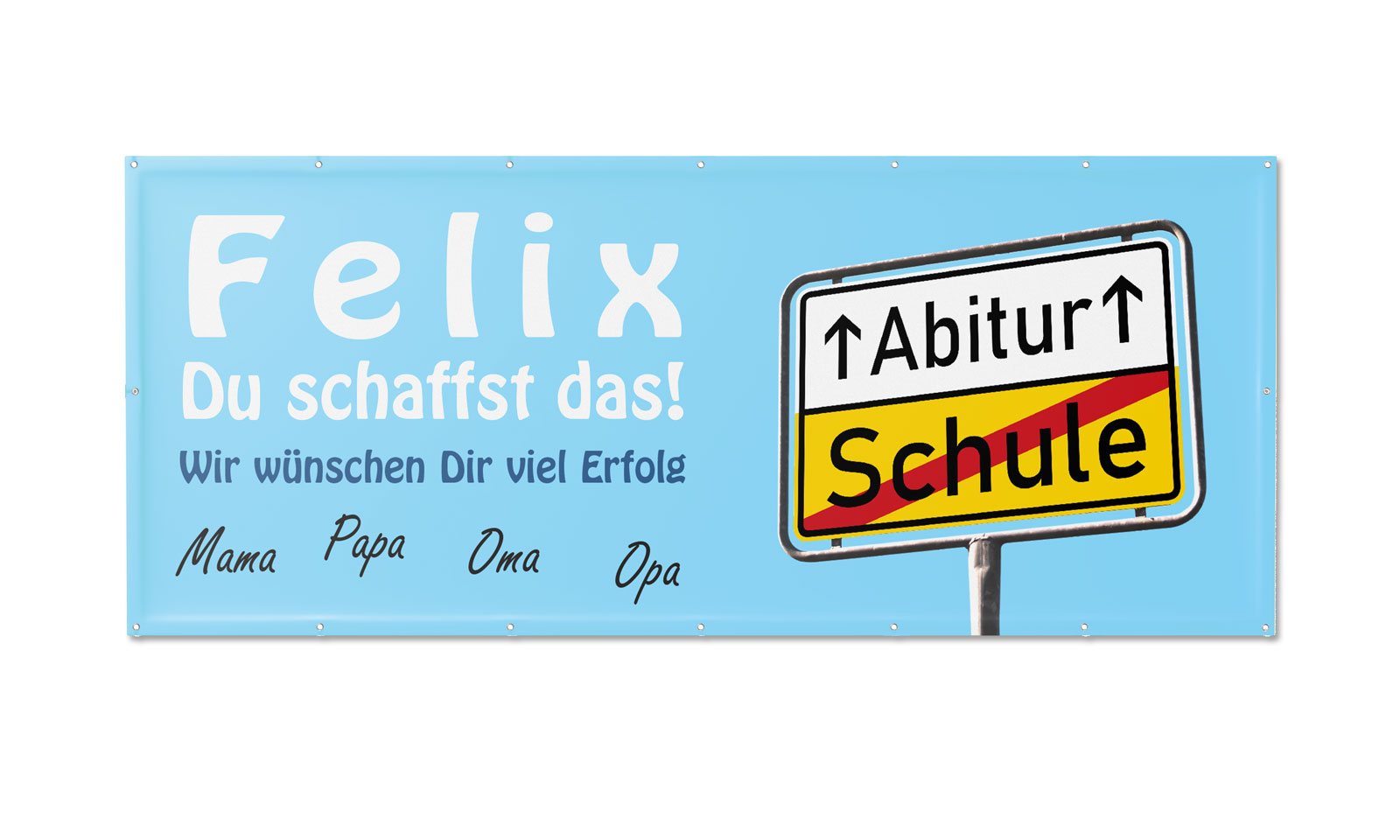 Fertige Motivbanner Abitur Ortsschild mit Name personalisiert in blau ...
